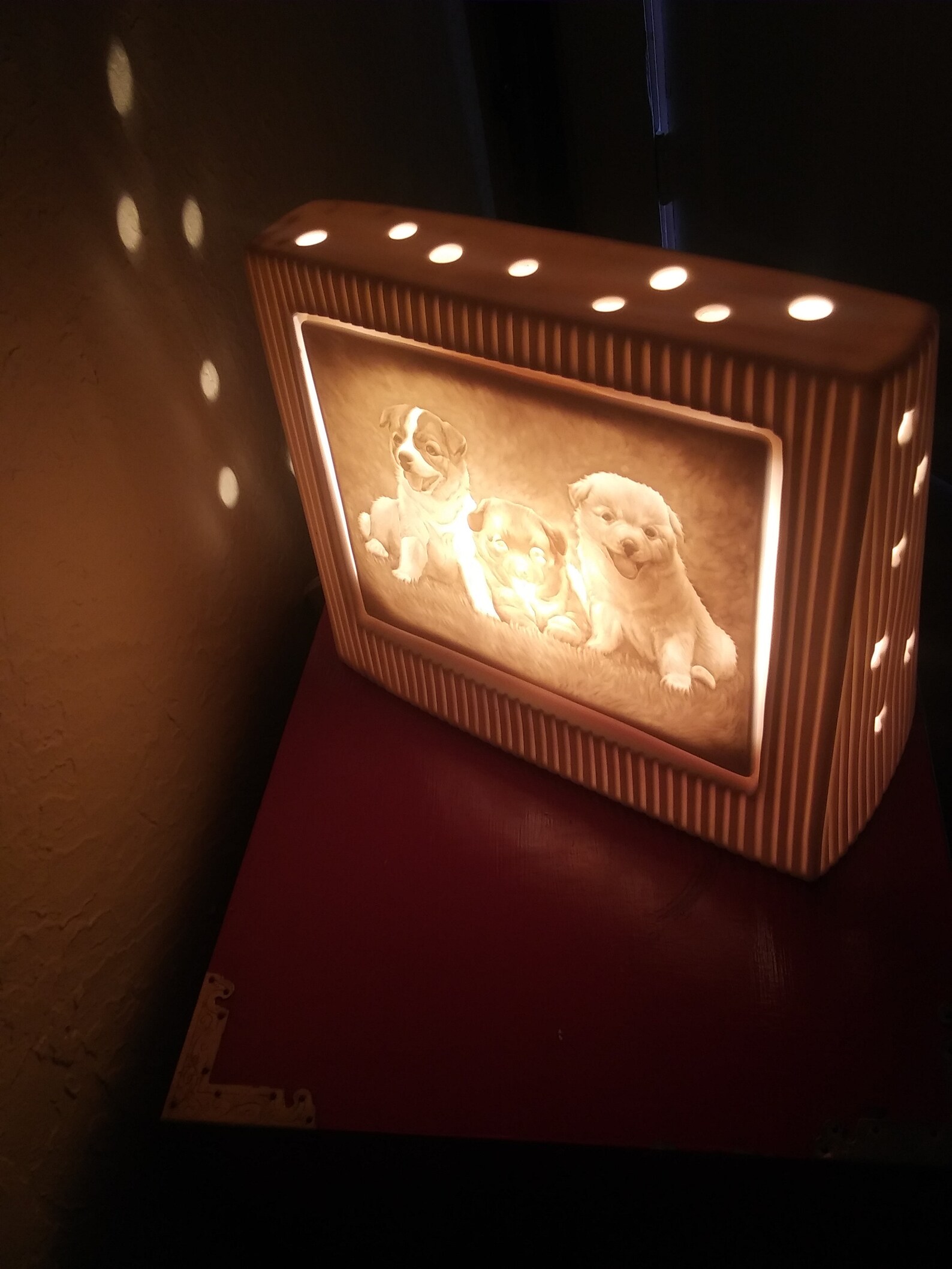 Vintage Lithophane Porcelain Three Dog Lamp Made in Taiwan - Etsy
