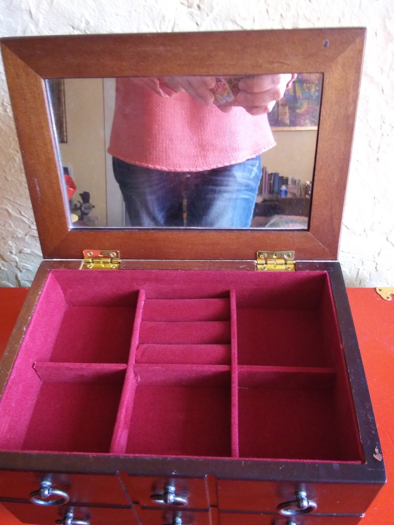 Retro Wood Table Top Jewelry Box - Etsy
