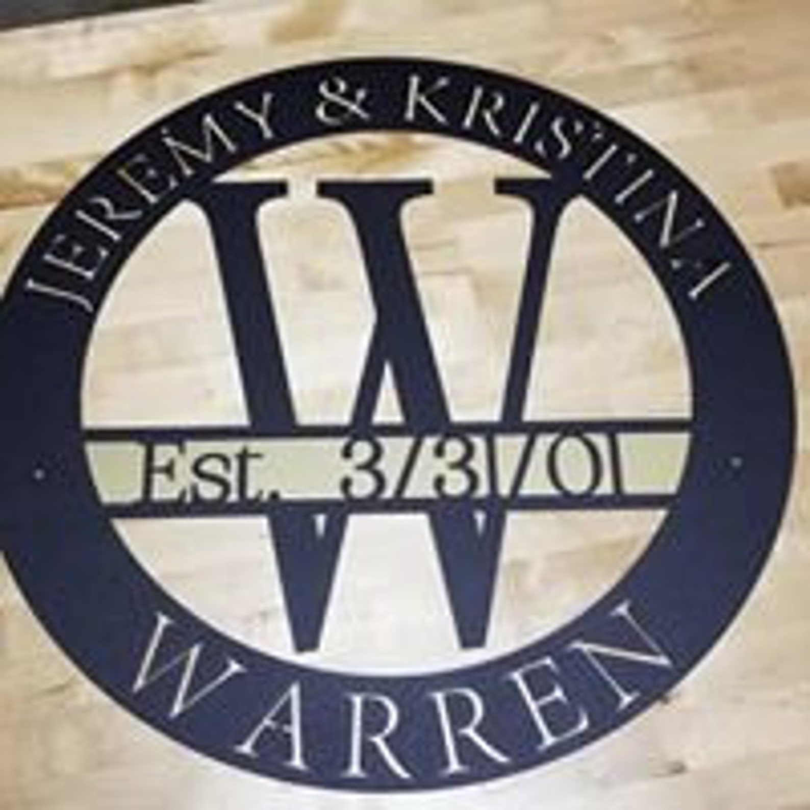 24" Laser Cut Round Metal Sign With Initial, Names, and Est Date With ...