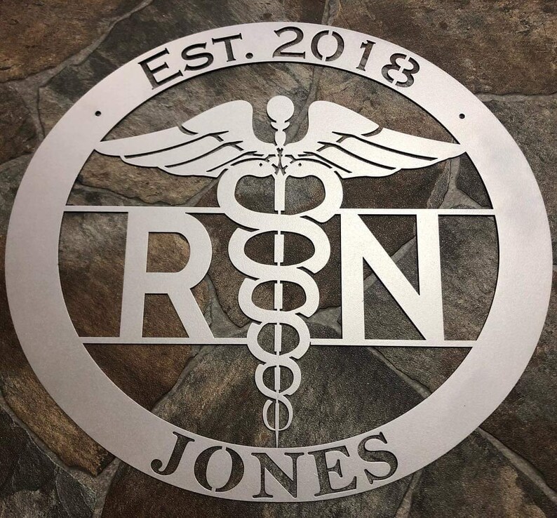 Oval Laser Cut Metal Sign With Caduceus Name & Est. Date | Etsy