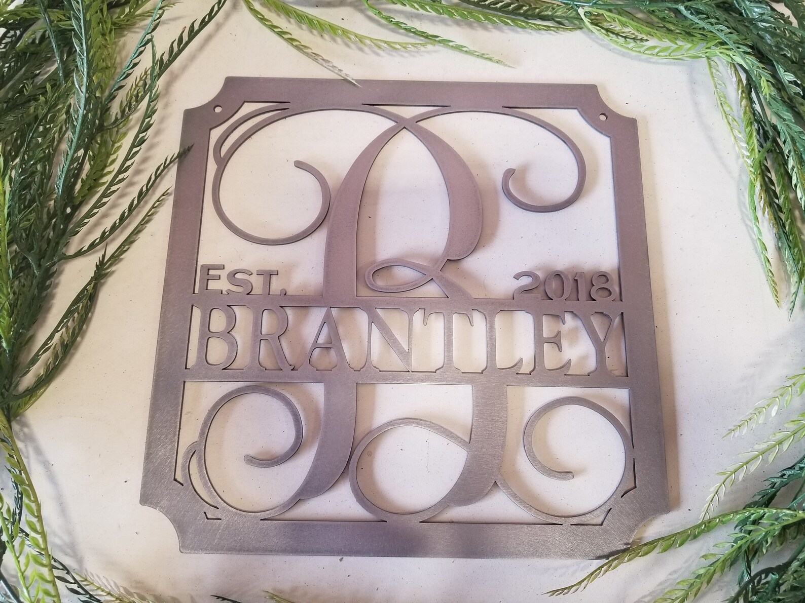 12 Inch Square Laser Cut Metal Sign With Vine Monogram Letter - Etsy