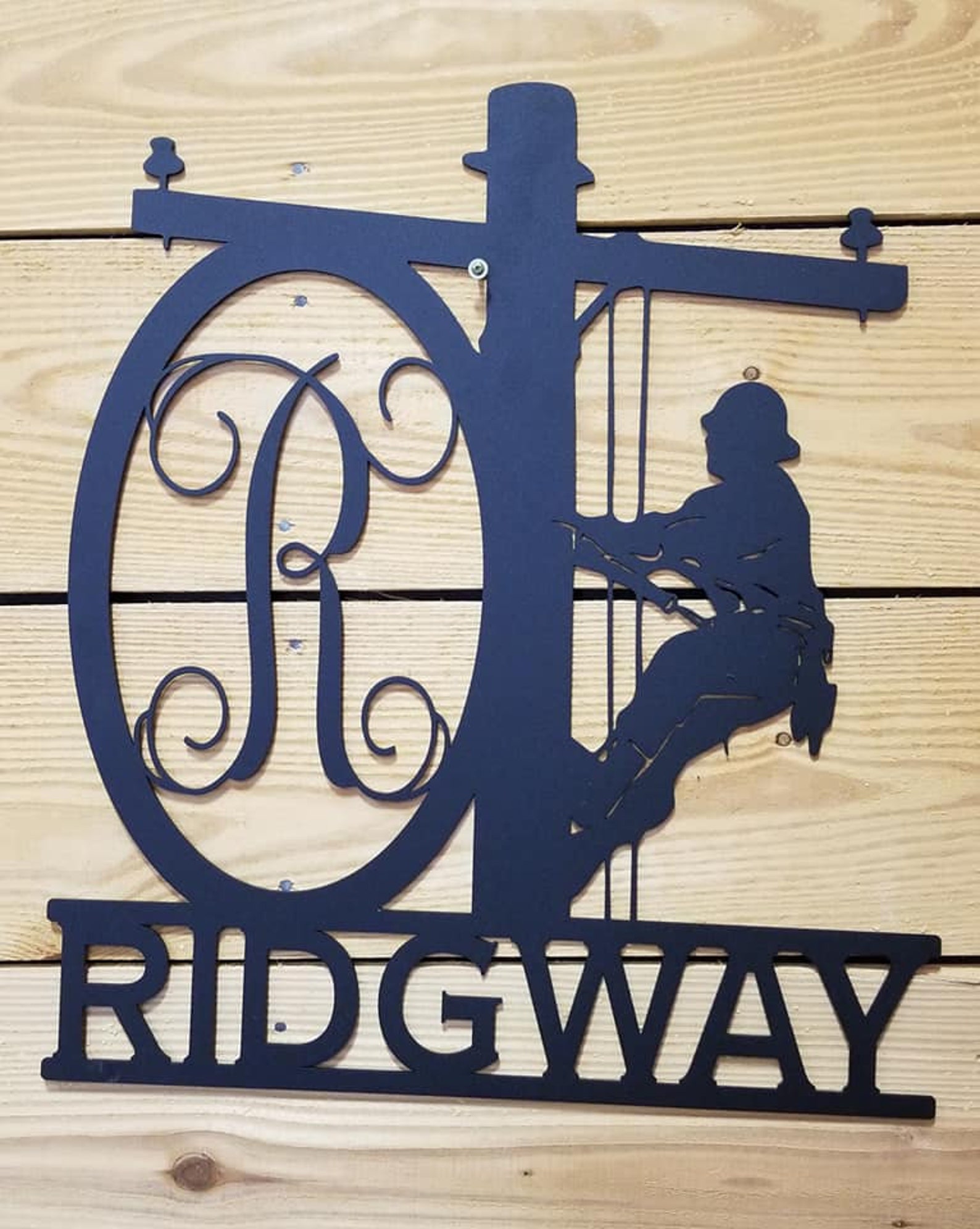 20in Wide X 22in Tall Laser Cut Steel Lineman Sign With Monogram Letter ...