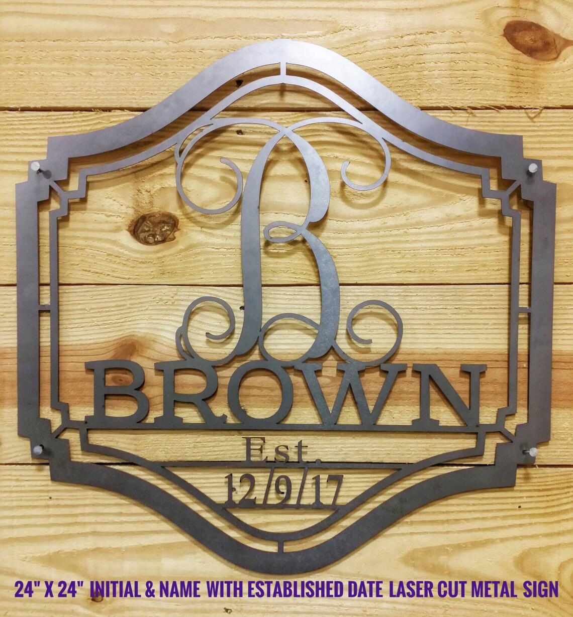 Laser Cut Metal Sign With Initial Family Name and - Etsy