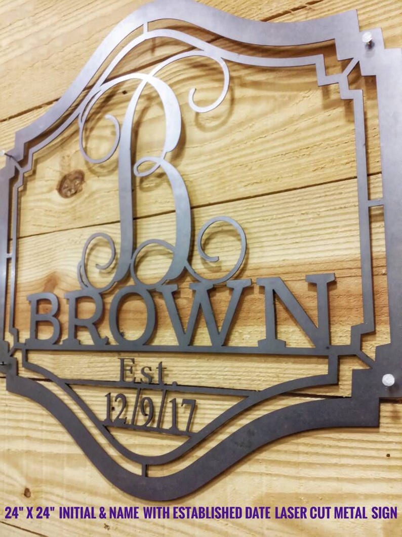 Laser Cut Metal Sign With Initial Family Name and - Etsy
