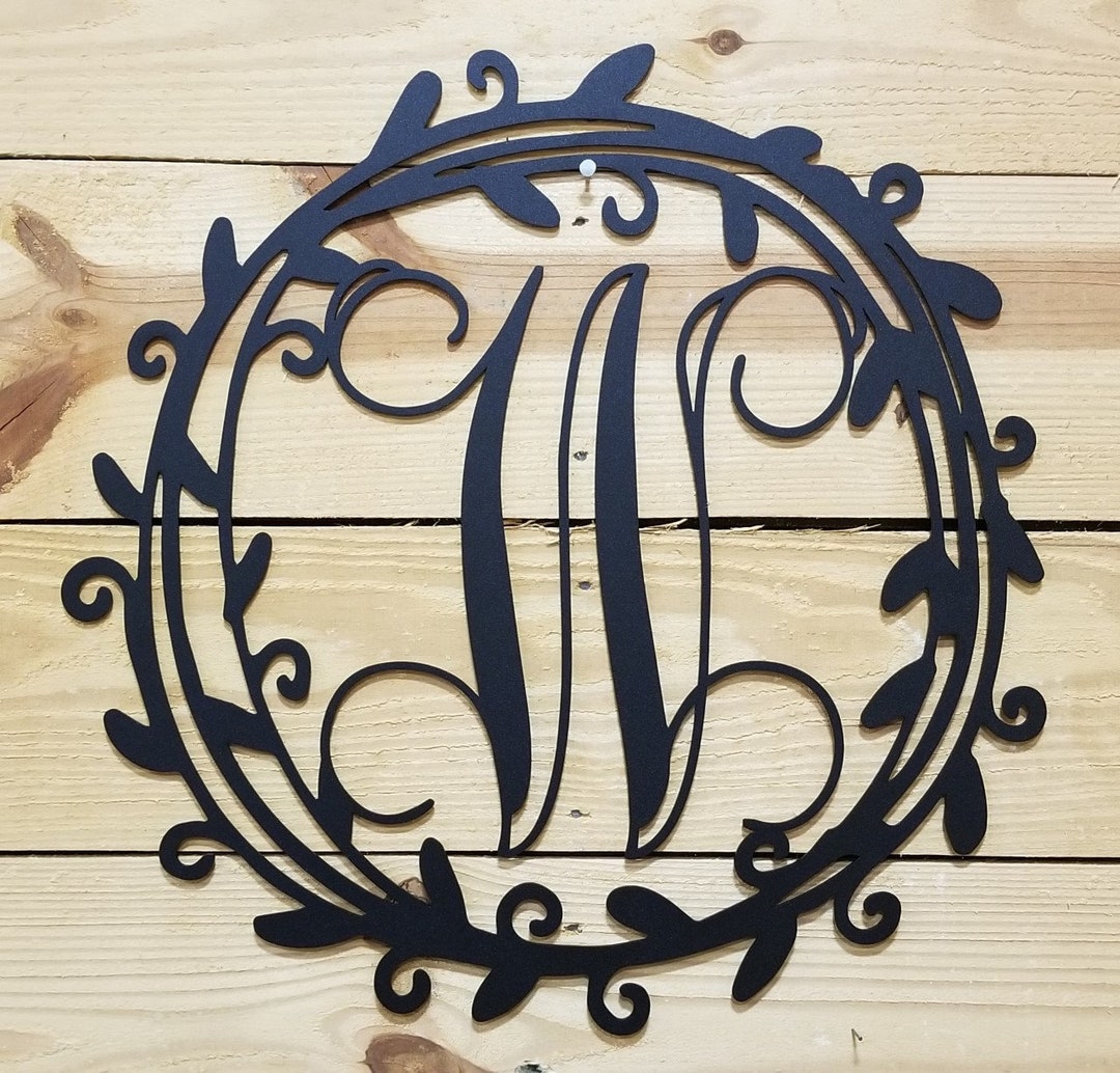 Round Laser Cut Metal Sign With Curly Vine Border & Monogram Available ...