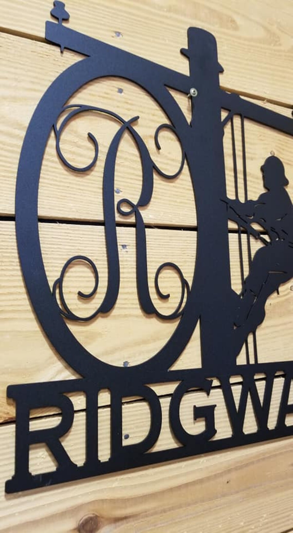 20in Wide X 22in Tall Laser Cut Steel Lineman Sign With Monogram Letter ...