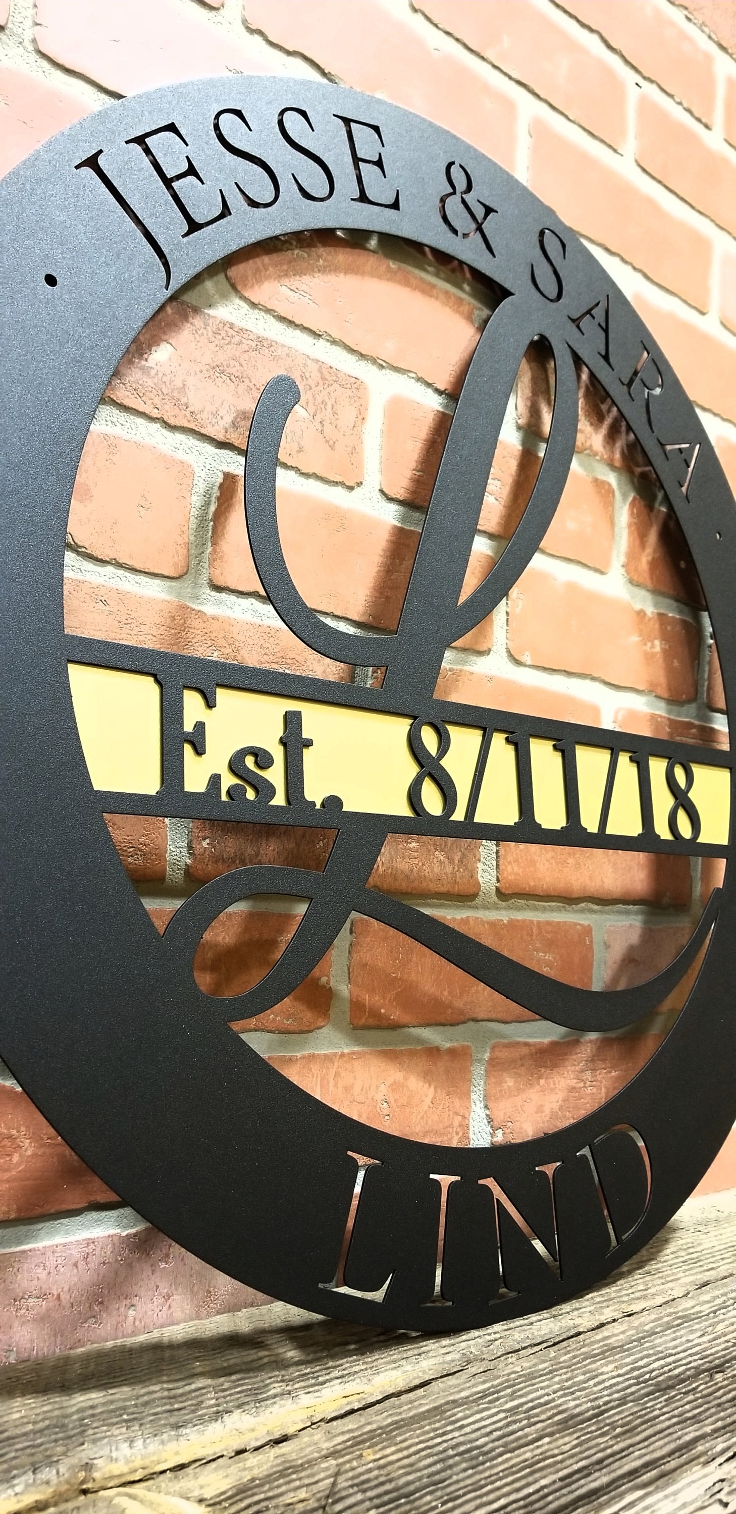 24" Laser Cut Round Metal Sign With Initial, Names, and Est Date With ...