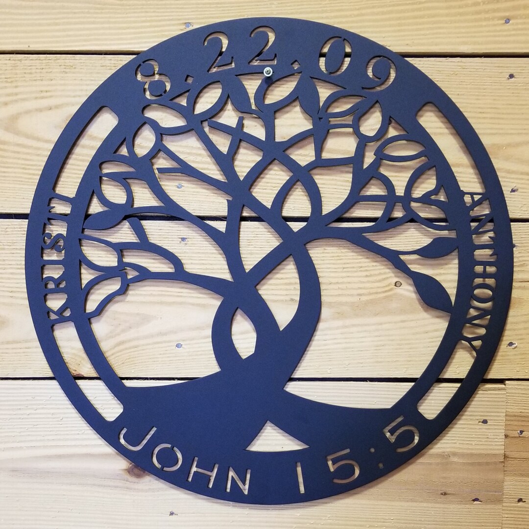INTERTWINED TREES Round Laser Cut Metal Sign With Names & Est. Date ...