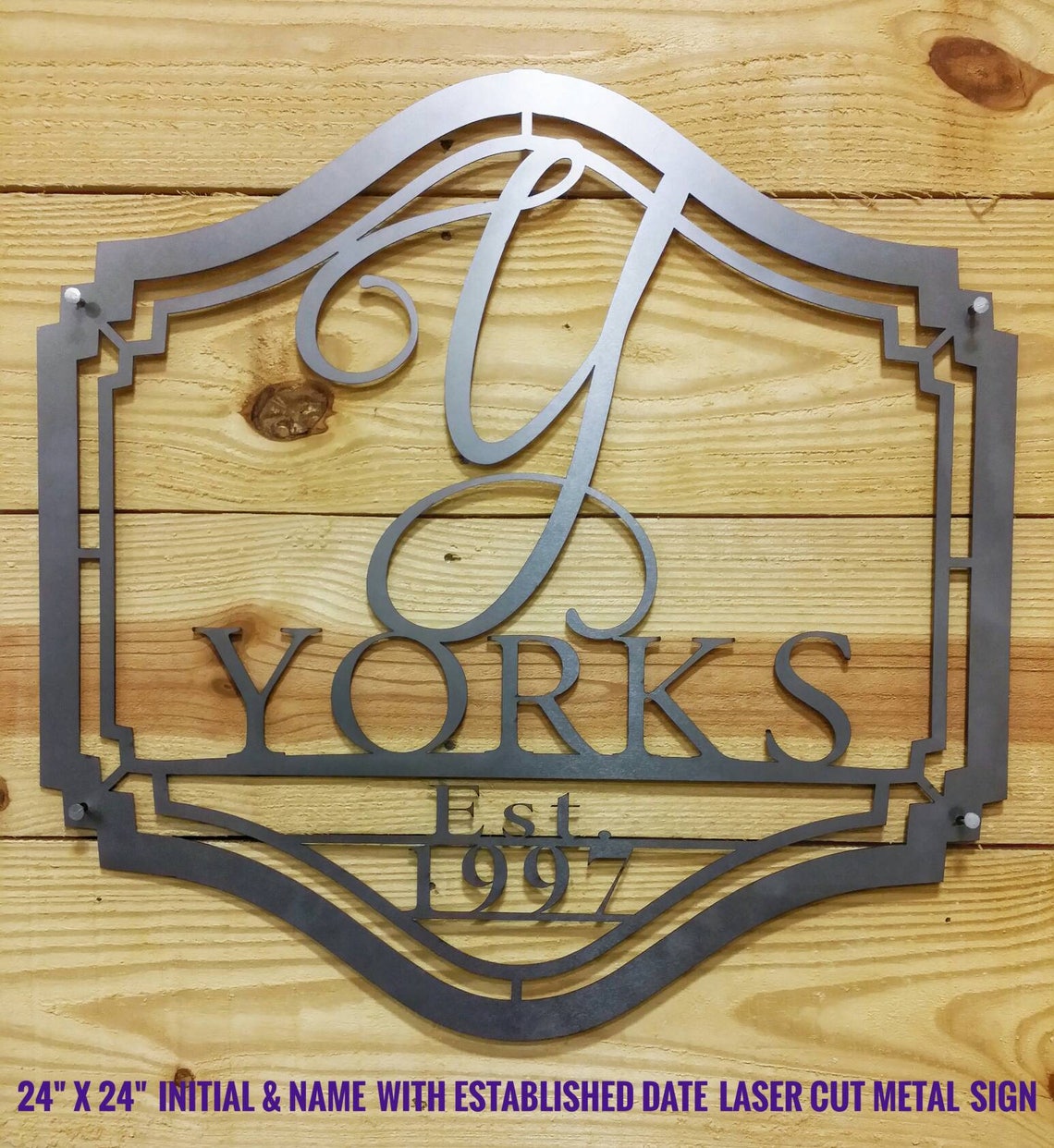 Laser Cut Metal Sign With Initial Family Name and - Etsy