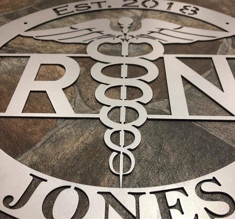 Oval Laser Cut Metal Sign With Caduceus Name & Est. Date | Etsy