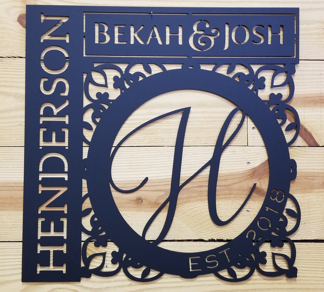 24" Laser Cut Metal Sign With Names & Est. Date Scrollwork - Etsy
