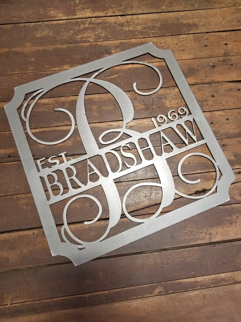 12 Inch Square Laser Cut Metal Sign With Vine Monogram Letter - Etsy