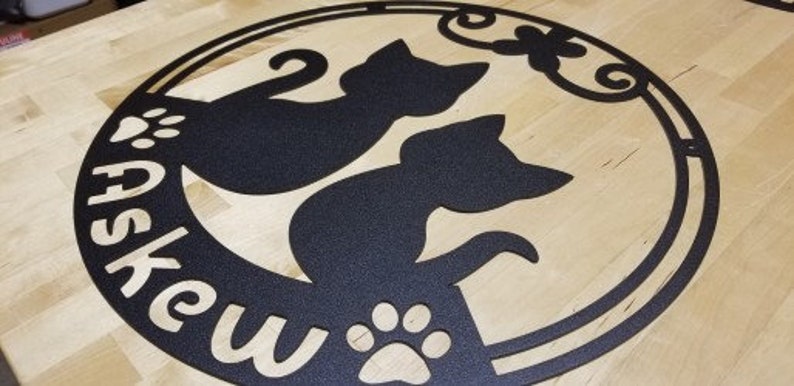 Round Laser Cut Metal Sign With Cats and Family Name Available in 18in ...