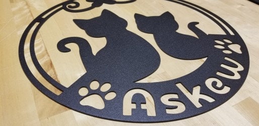 Round Laser Cut Metal Sign With Cats and Family Name Available in 18in ...