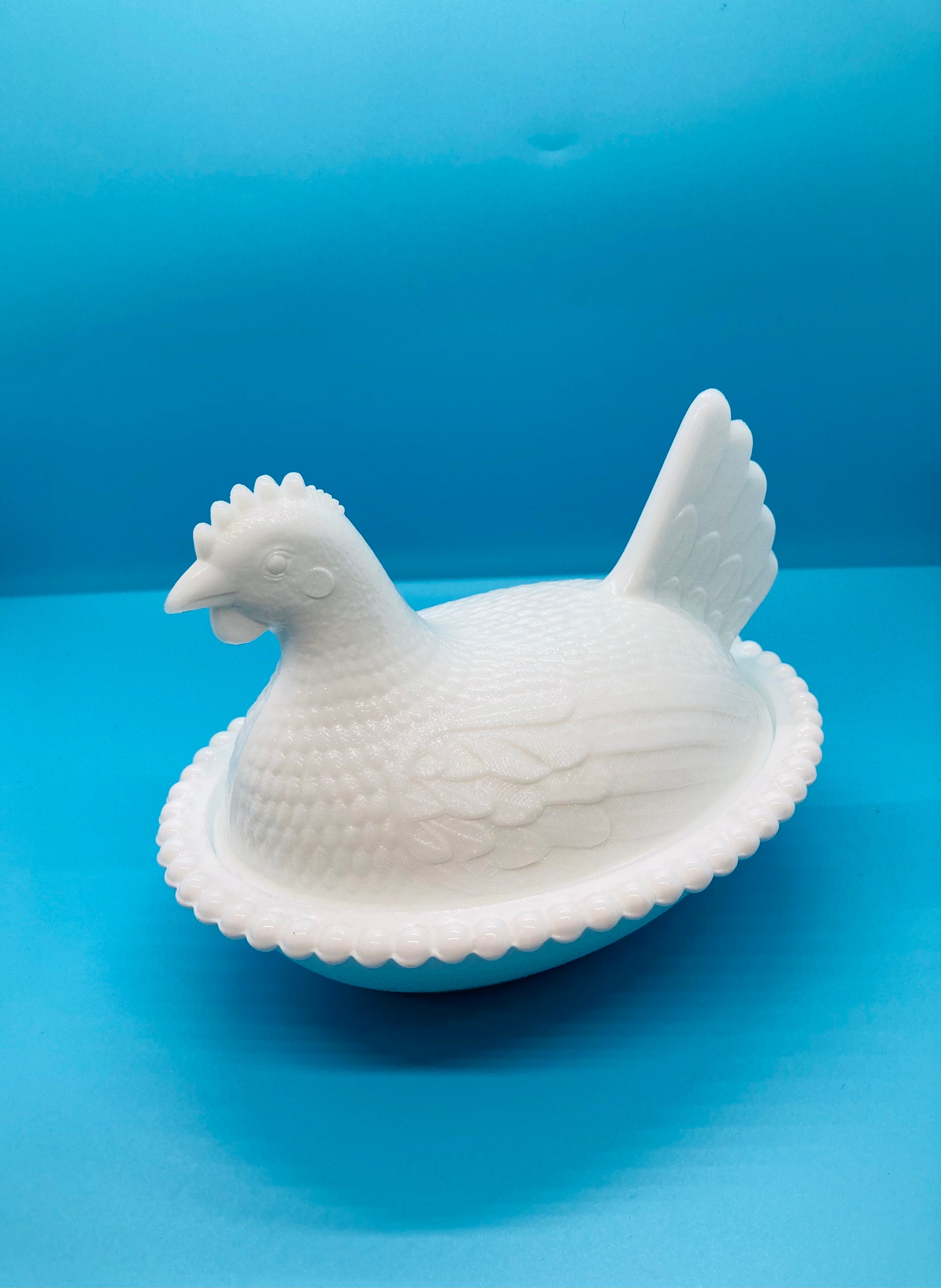 White Milk Glass Chicken Hen on Nest Dish - Etsy