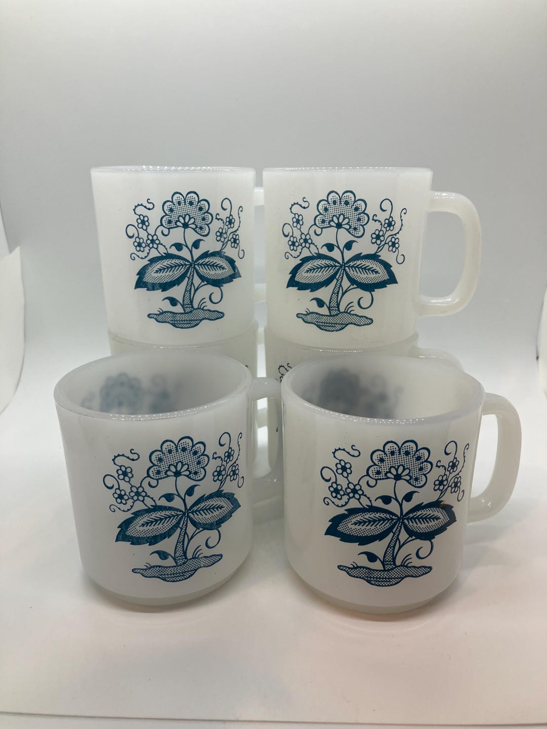 Glasbake Blue Onion Mugs, Set of 6 - Etsy