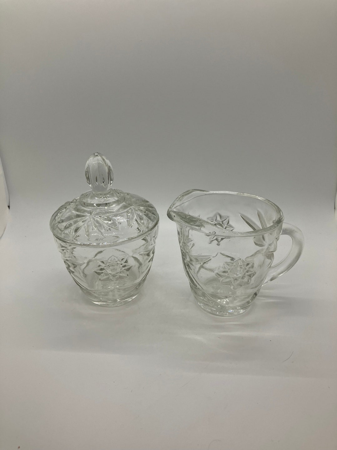 Anchor Hocking Clear Glass Sugar and Creamer Set, Prescut, Starburst - Etsy