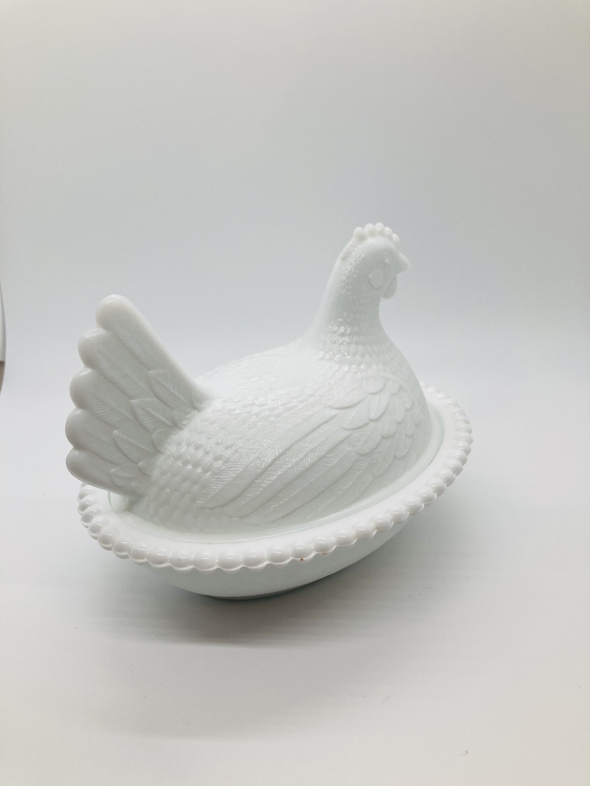 White Milk Glass Chicken Hen on Nest Dish | Etsy