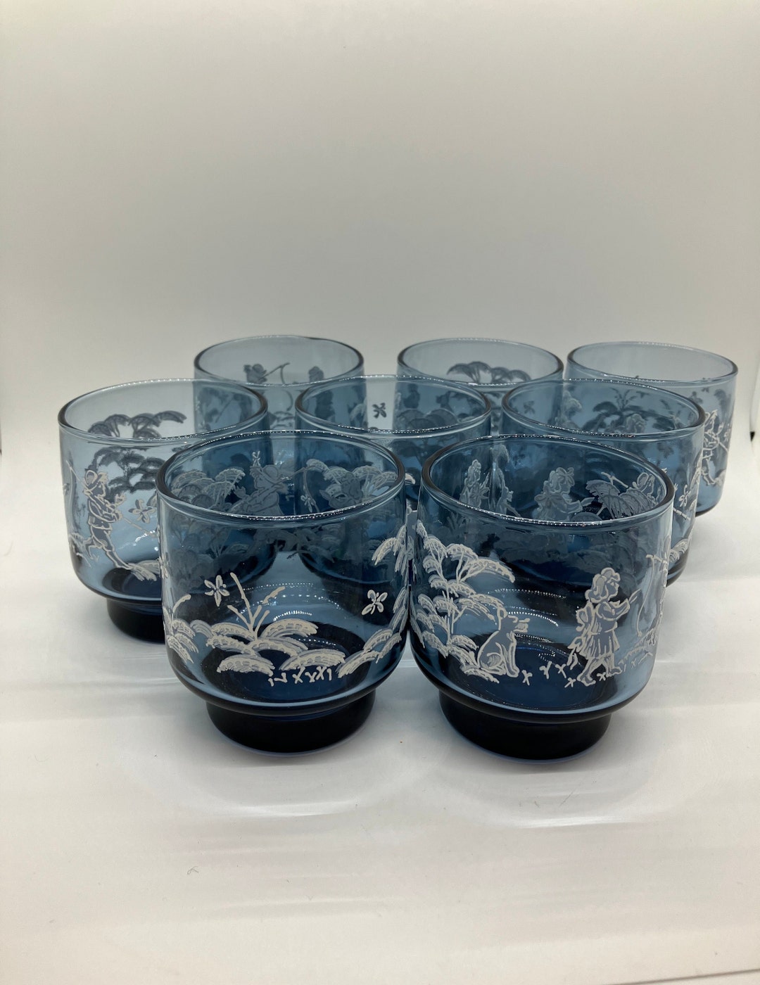1970’s Libbey Glass Blue Mary Gregory Drinking Glasses, Set of 8 - Etsy