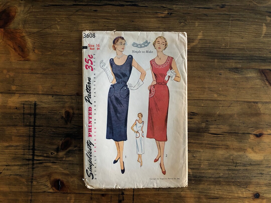 1955 Dress With Structural Strap Original 50s Vintage Paper Sewing ...