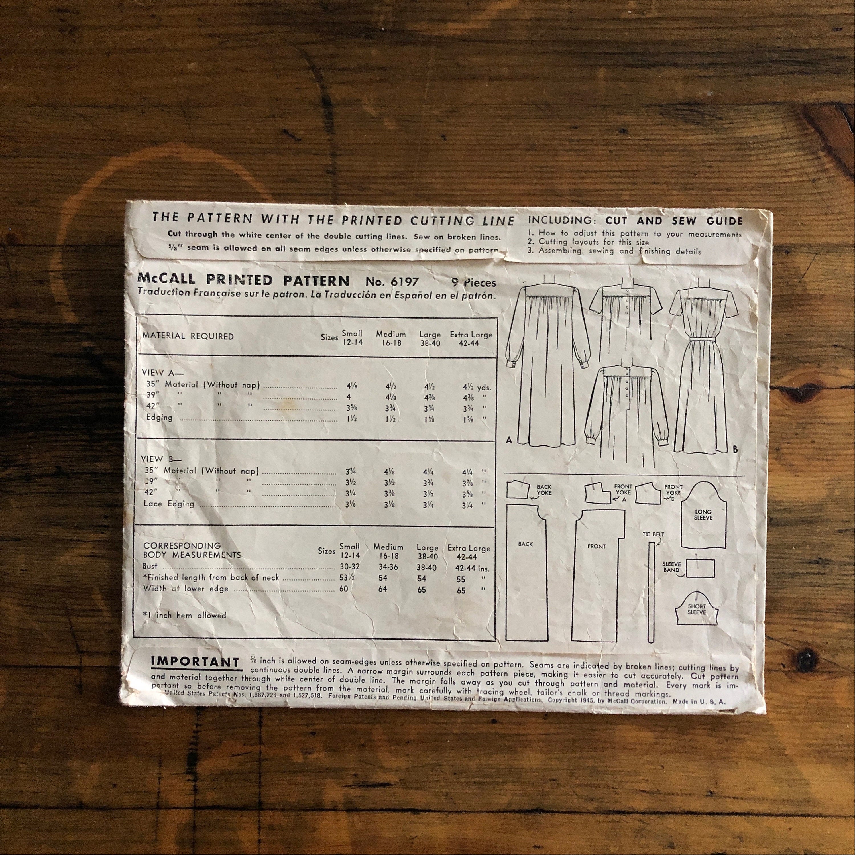 1945 Demure Nightgown Original 40s Boudoir Paper Sewing Pattern Mccall ...