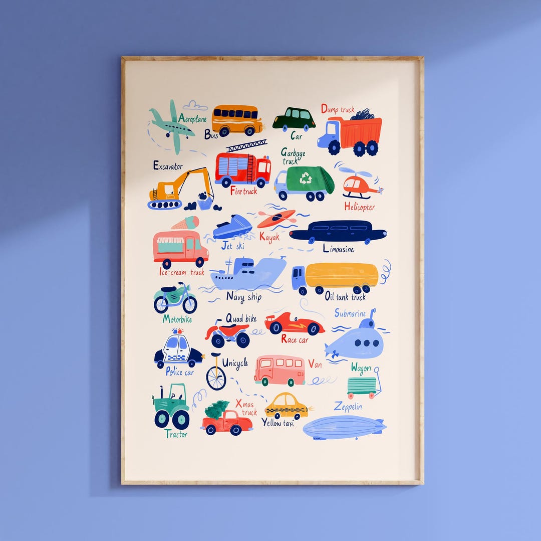 Transport Alphabet Poster for Children's Nursery. Educational Wall Art ...