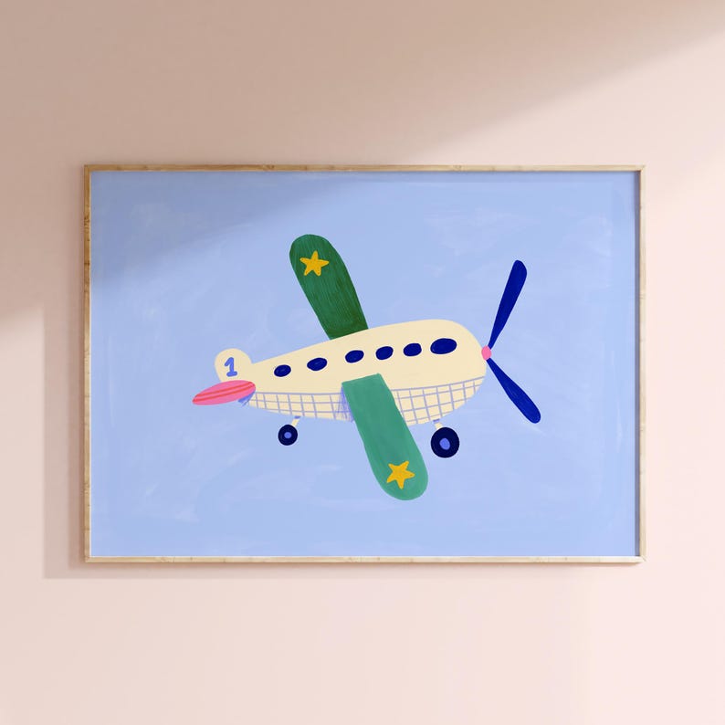 Impresión de avión colorido, impresión de guardería infantil - Etsy España
