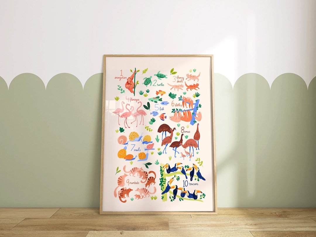 Animal Numbers Poster for Children's Nursery. Counting 1-10 Educational ...