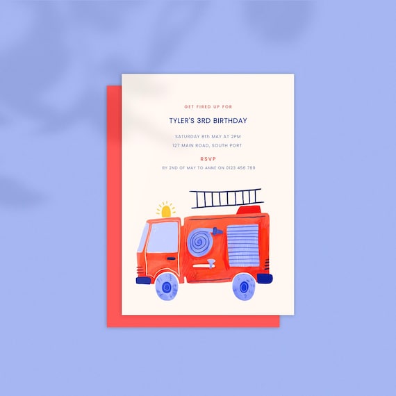 Fire Engine Invitations Fire Truck Birthday Invitations