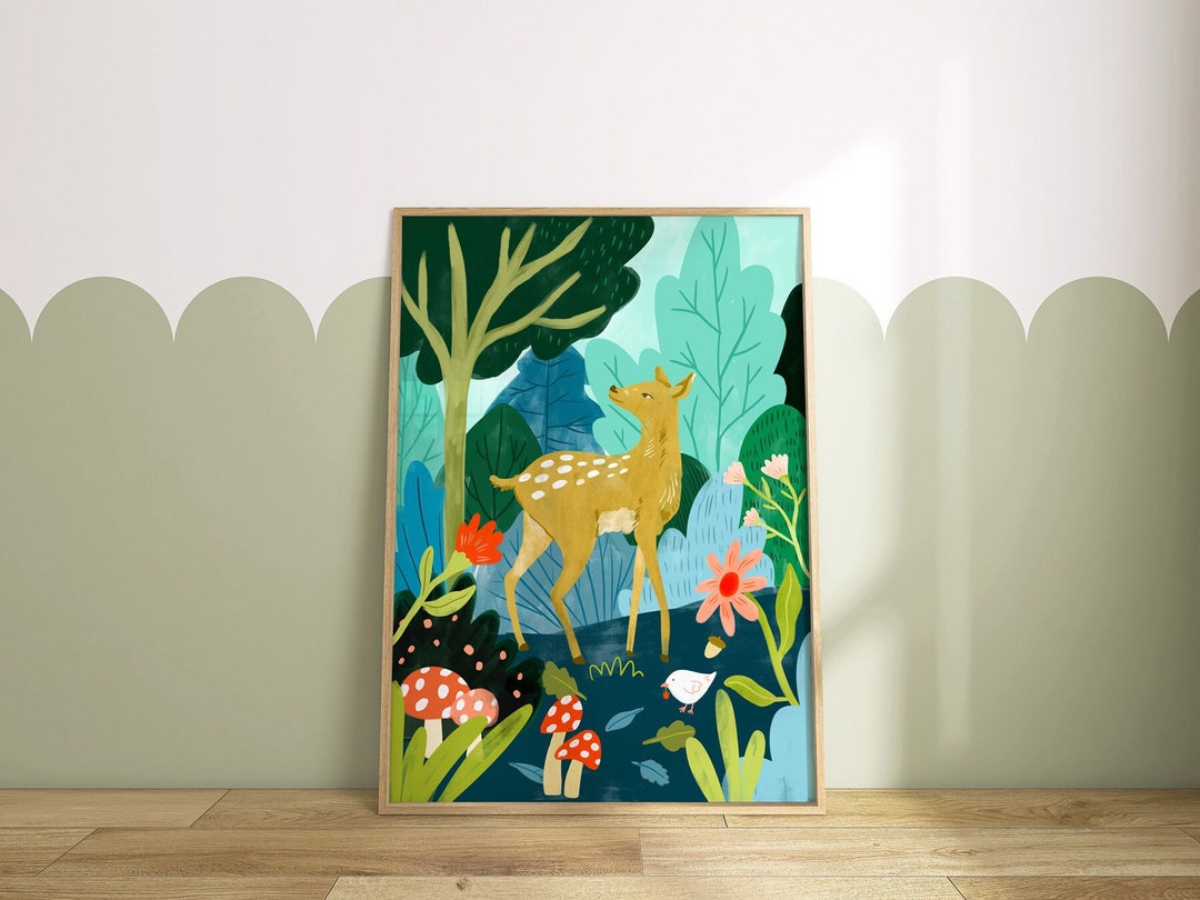 Printable Woodland Wall Art Poster. Bright Woodland. Fawn. Deer ...