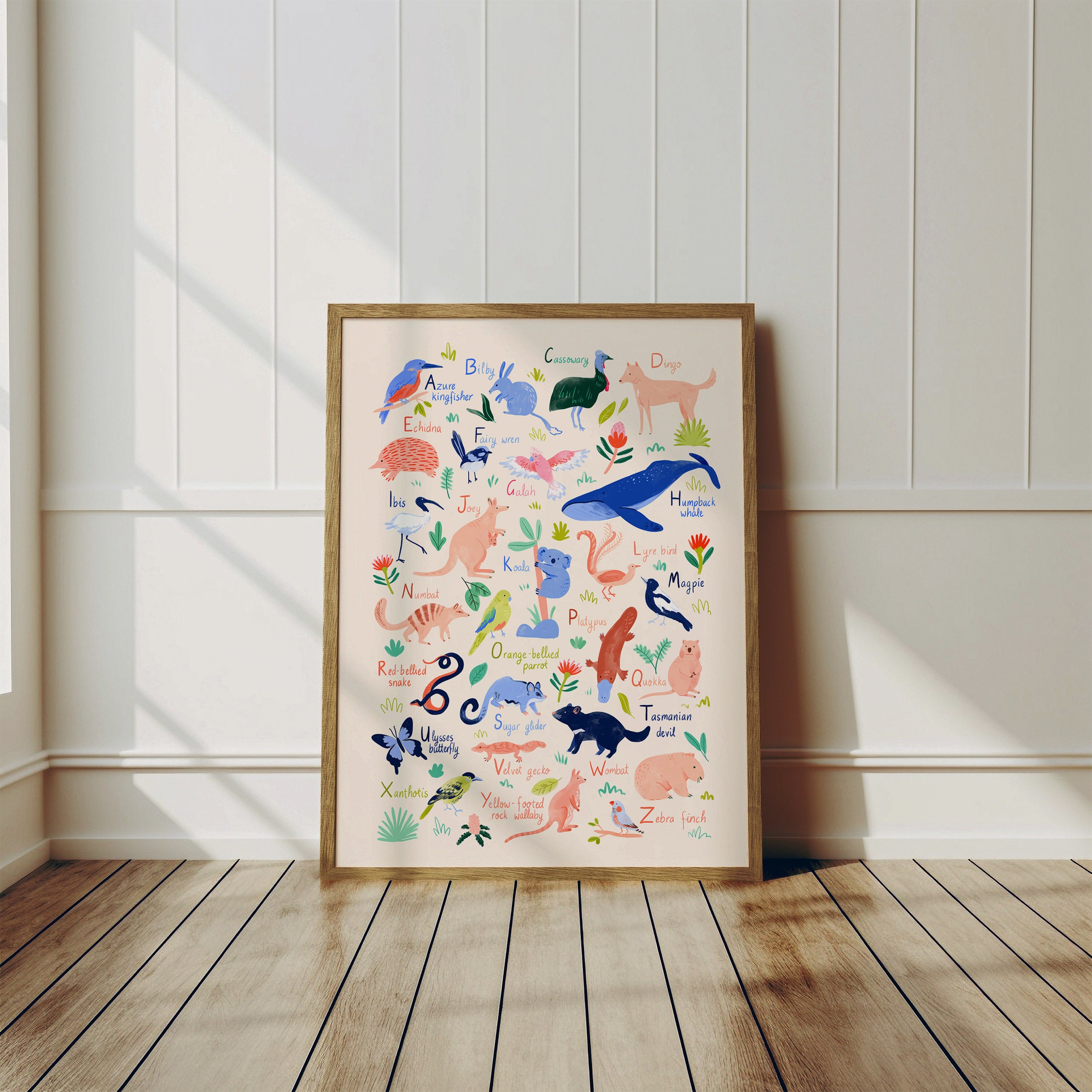 Australian Animal Alphabet Poster for Children's Nursery. Bright ...