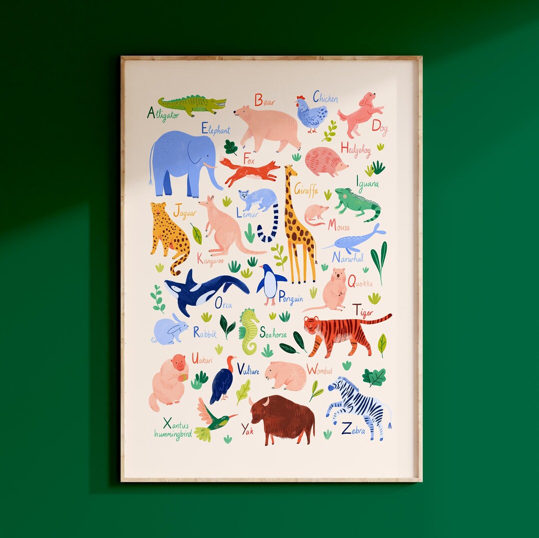 Animal Alphabet Poster for Children's Nursery. ABC Bright Watercolour ...