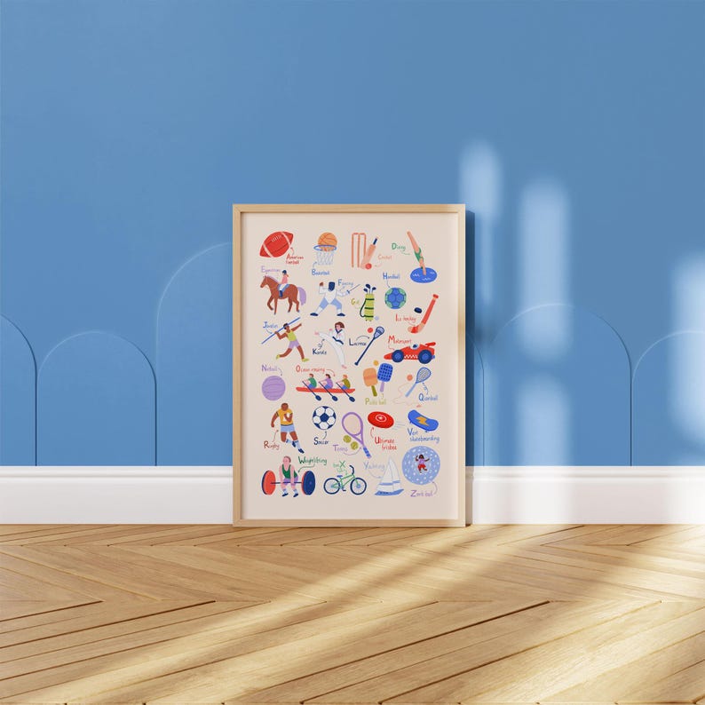 Sports Alphabet Poster for Kids. Educational Wall Art With Illustrated ...