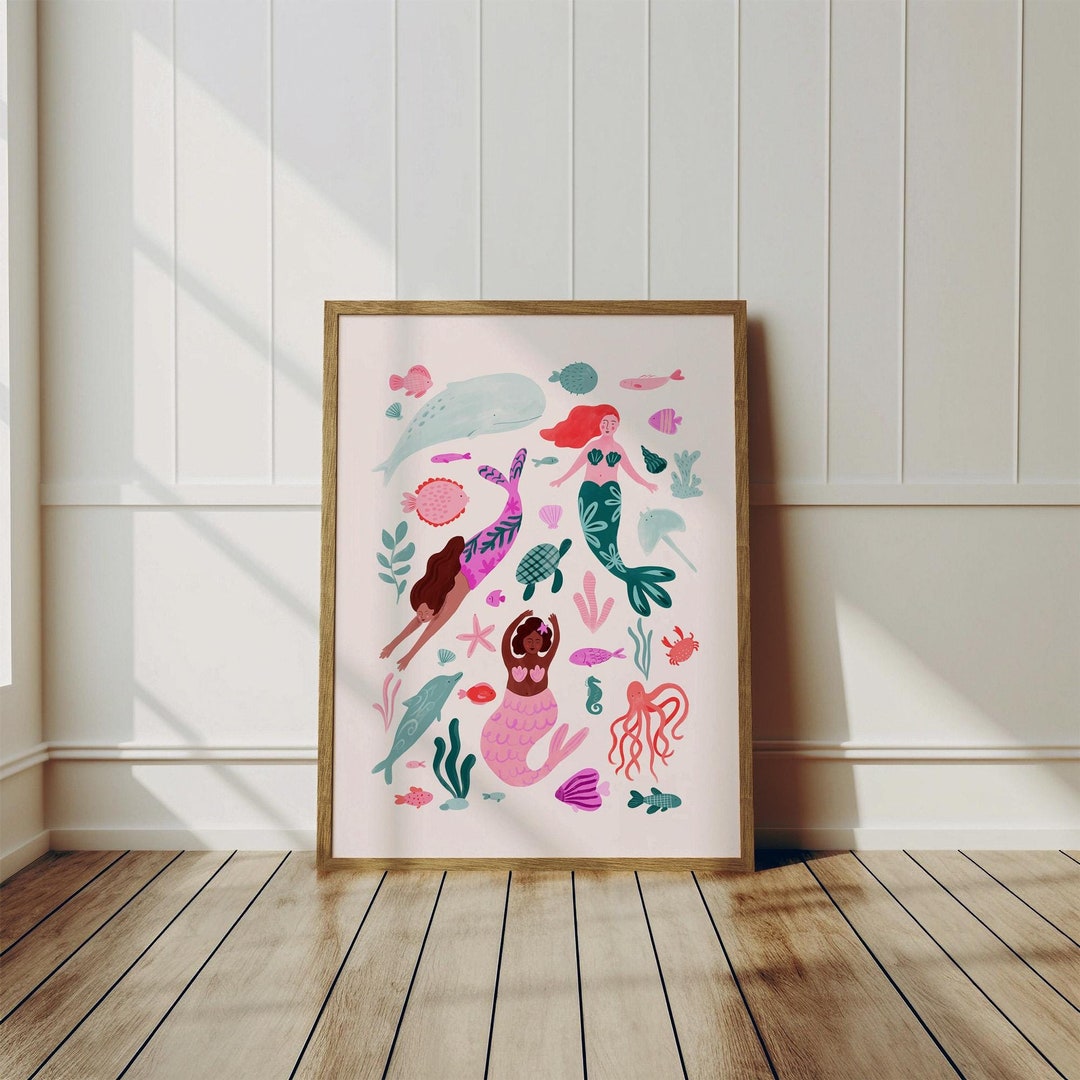 Printable Mermaid Poster for Kids Bedroom, Nursery or Playroom. Girls ...