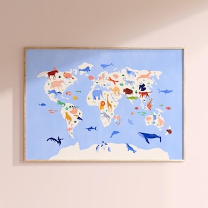 Animal World Map Poster for Nursery, Kids Bedroom or Classroom ...