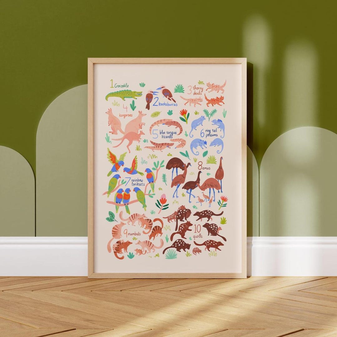 Australian Animal Numbers Poster for Children's Nursery. Bright ...