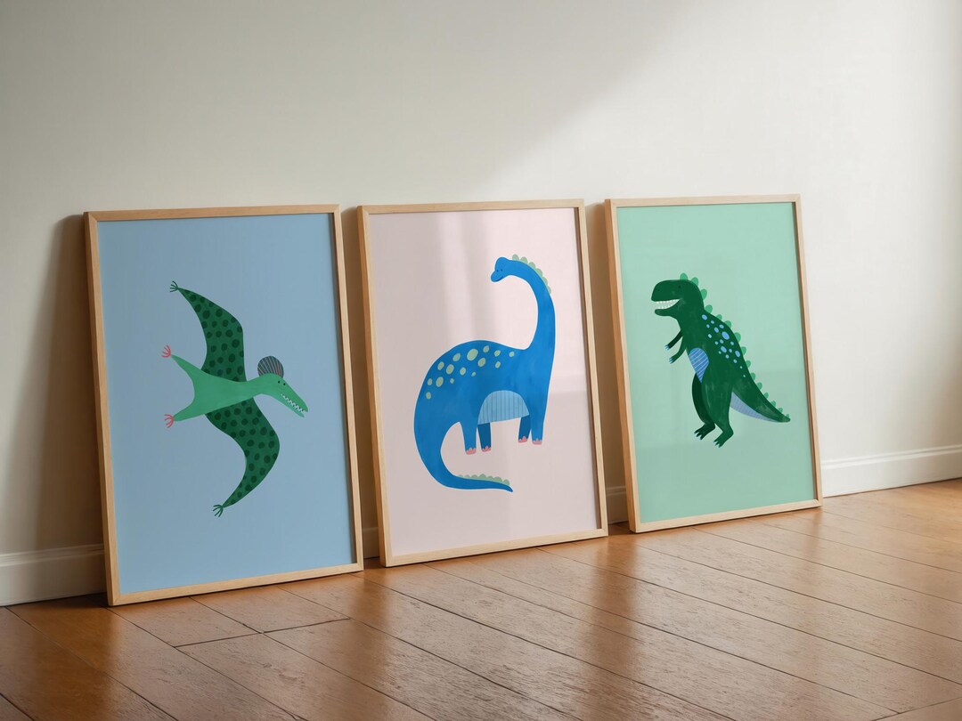 Printable Set of 3 Dinosaurs. Minimal and Modern Watercolour Art Poster ...