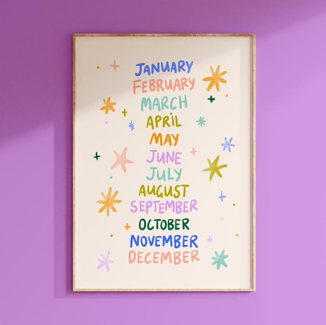 Months of the Year Poster: Colourful Kids Educational Wall Art - Etsy