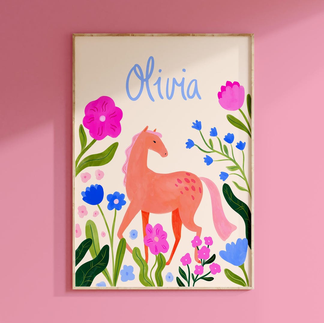 Personalised Horse Name Art, Gifts for Kids, Custom Colourful Horse and ...