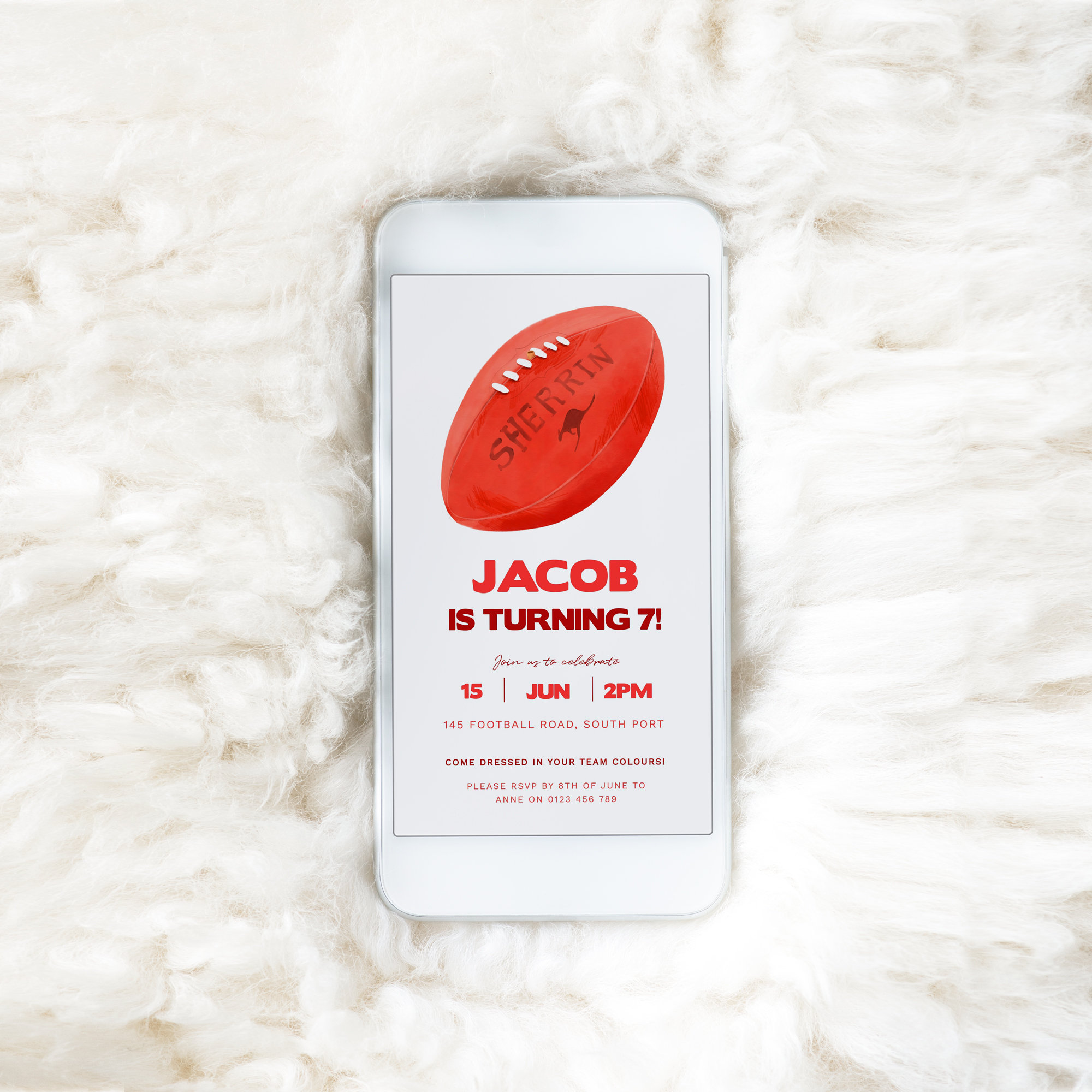 Children's Birthday Party Invitation: AFL Football Footy Watercolour ...