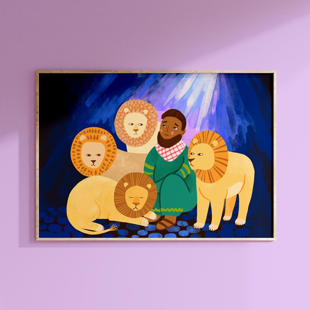 Daniel & the Lions Den Print: Bible Story Kids Wall Art - Etsy UK