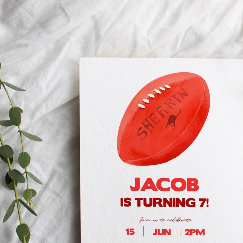 Children's Birthday Party Invitation: AFL Football Footy Watercolour ...