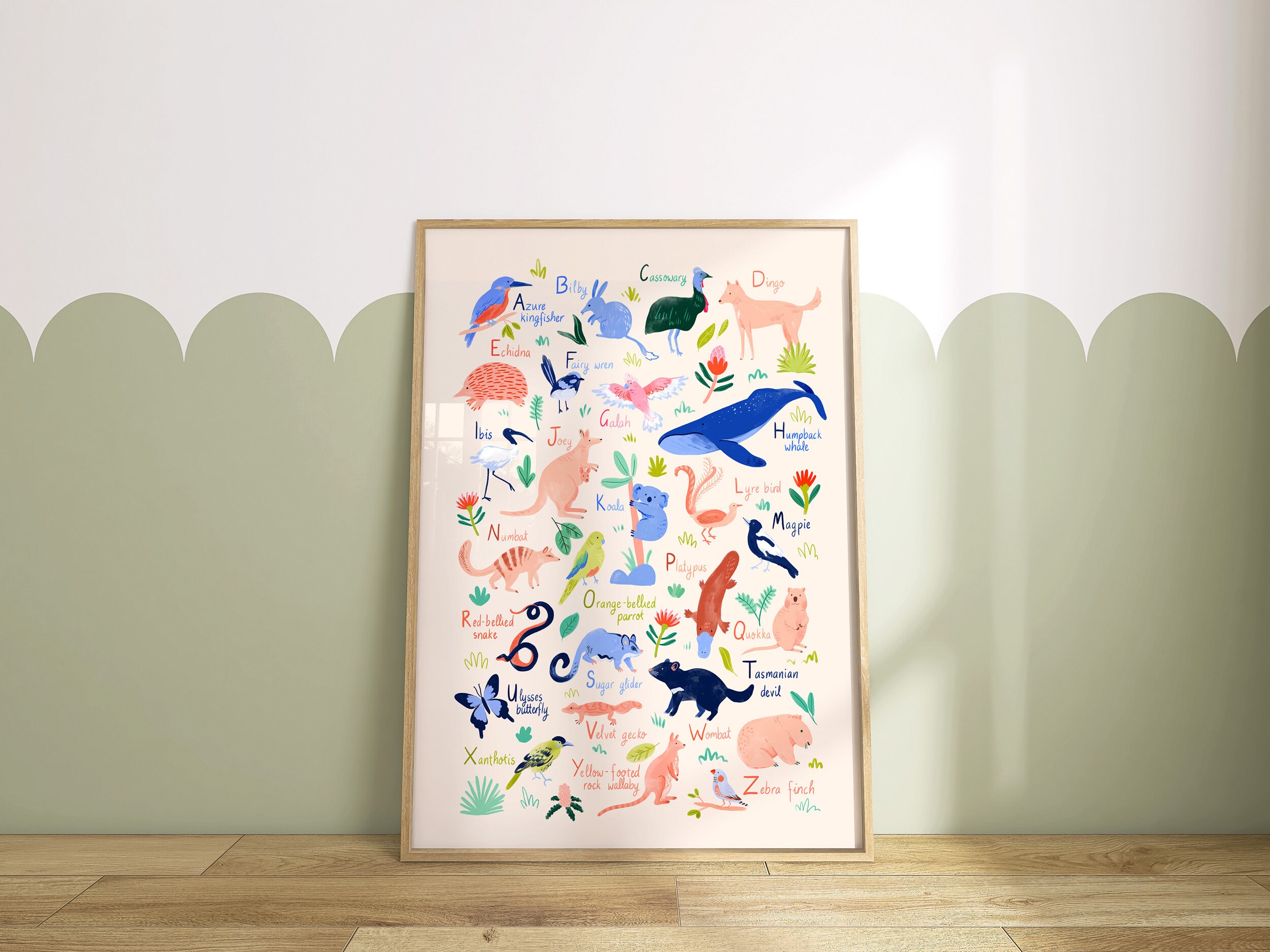 Australian Animal Alphabet Poster for Children's Nursery. Bright ...