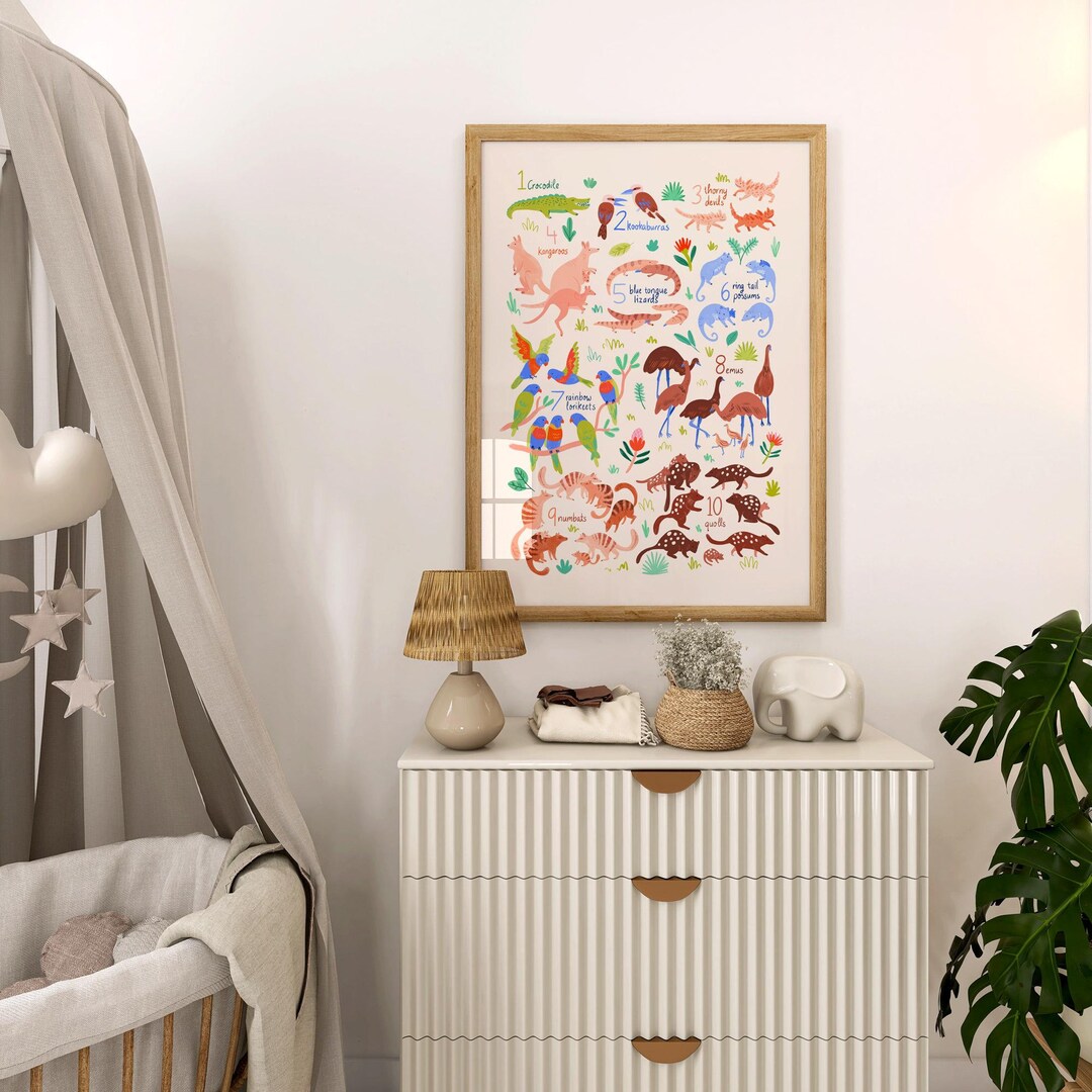 Australian Animal Numbers Poster for Children's Nursery. Bright ...