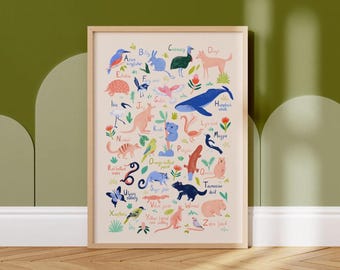 Australian Animal Alphabet Poster for Children's Nursery. Bright ...