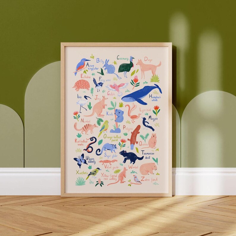 Australian Animal Alphabet Poster for Children's Nursery. Bright ...