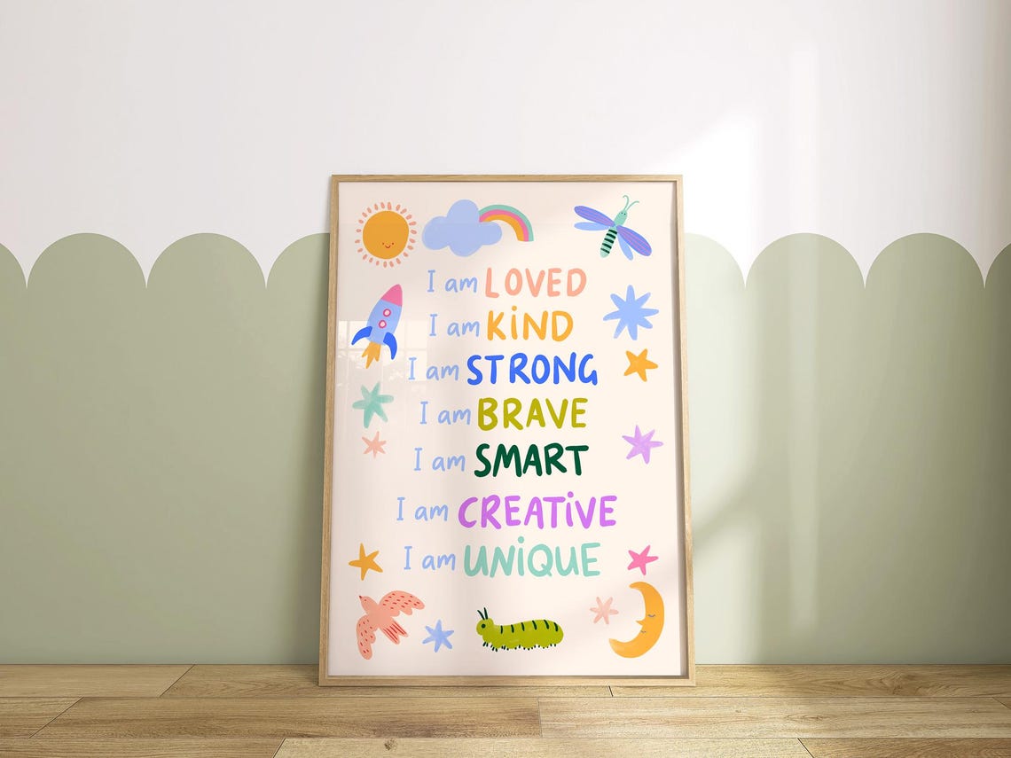 Digital Download Affirmations Print for Kids. Colourful Illustrated "i ...