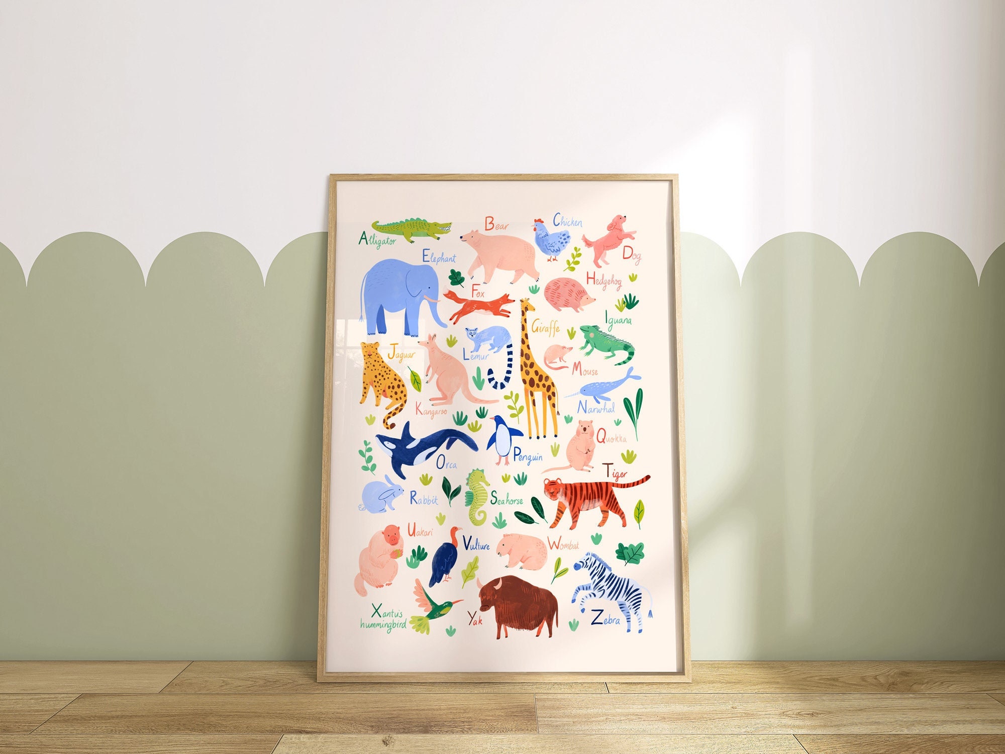 Animal Alphabet Poster for Children's Nursery. ABC Bright Watercolour ...