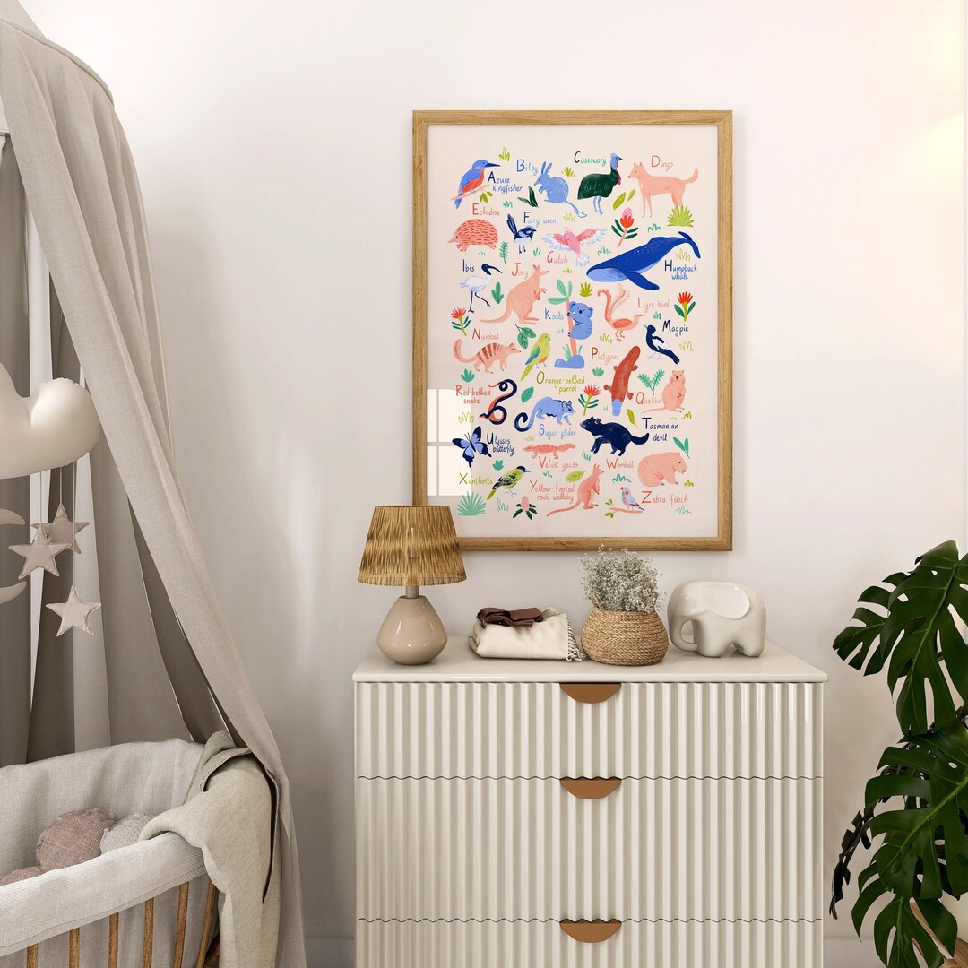 Australian Animal Alphabet Poster for Children's Nursery. Bright ...