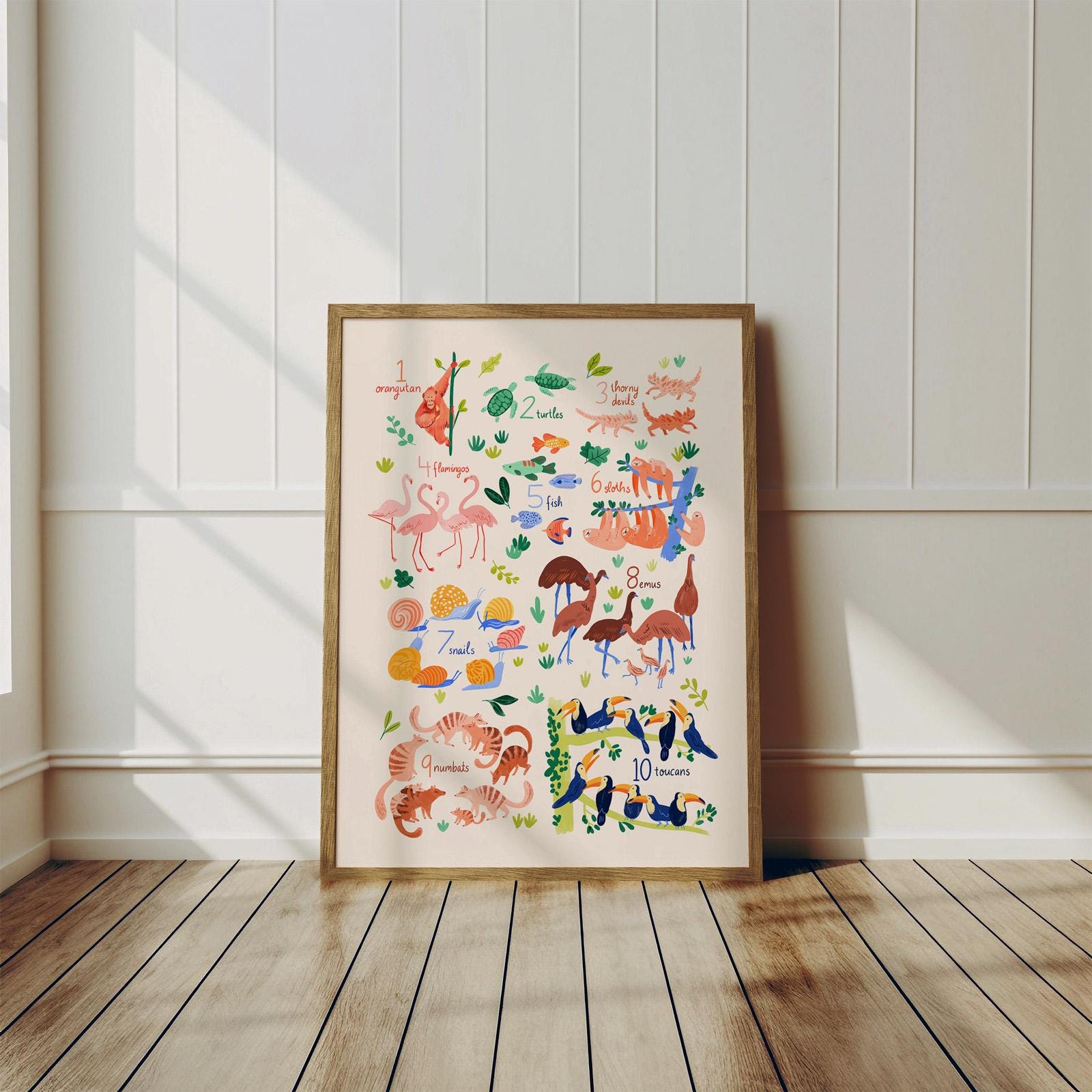 Animal Numbers Poster for Children's Nursery. 1-10 Bright Watercolour ...